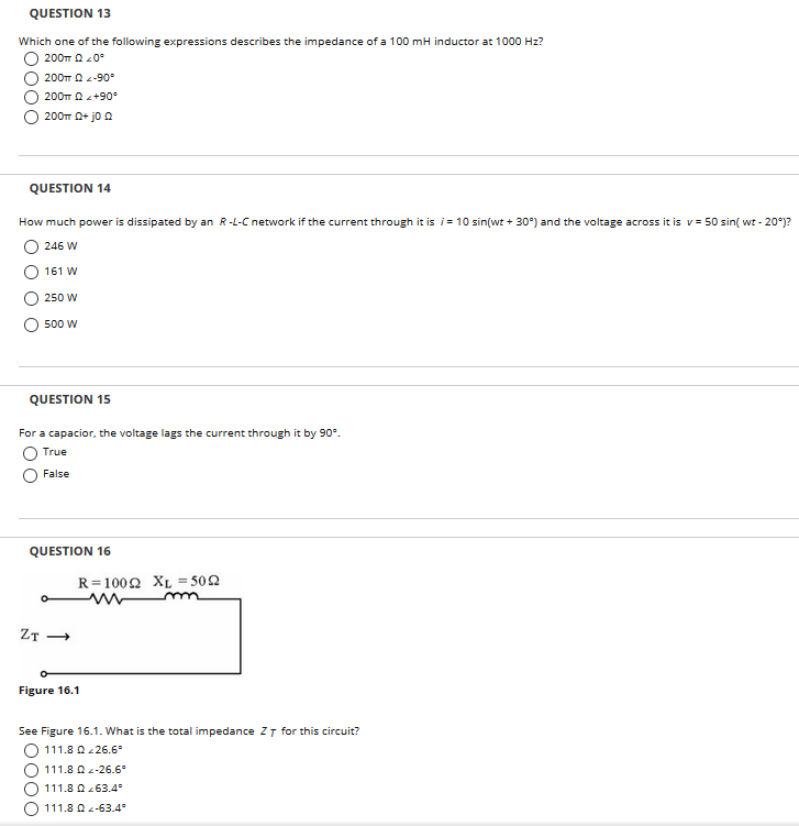 Solved Question 11 Which Of The Following Is The Phasor