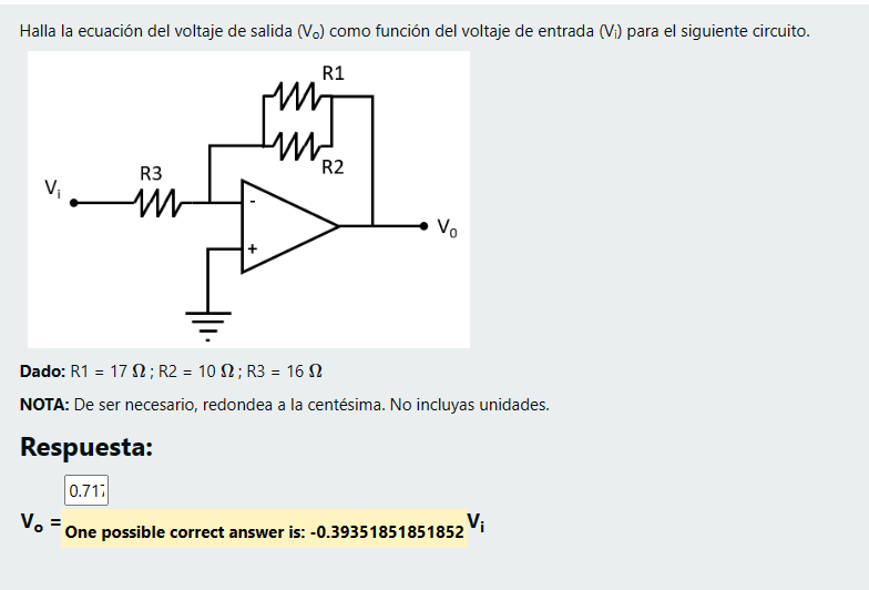 Solved Halla la ecuación del voltaje de salida (V∘) como | Chegg.com