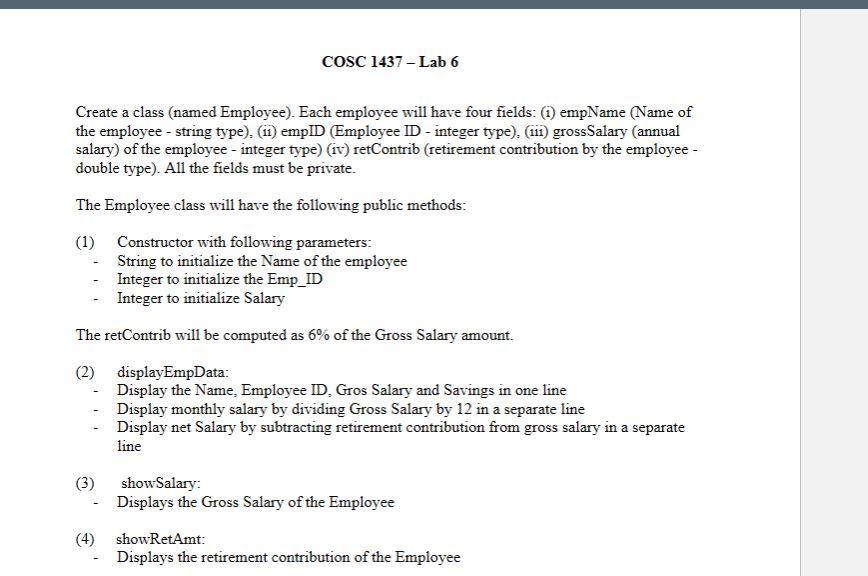 Solved COSC 1437 - Lab 7 Create two sub-classes of the | Chegg.com