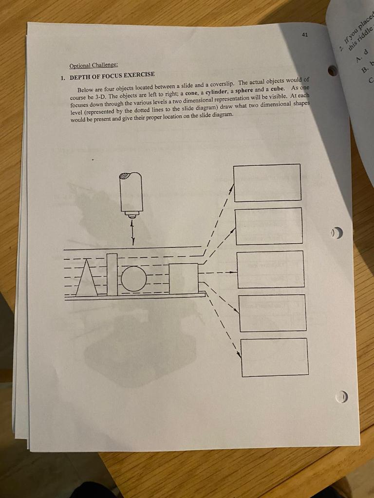Solved Optional Challenge: 1. DEPTH OF FOCUS EXERCISE Below | Chegg.com