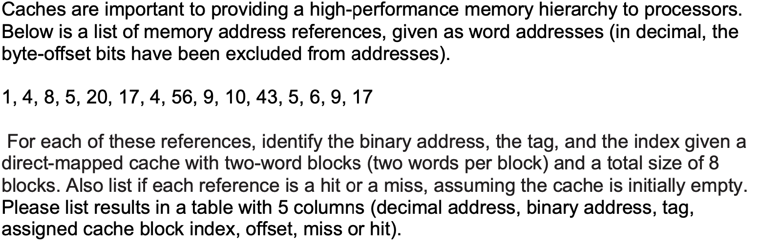 Solved Caches are important to providing a high-performance | Chegg.com