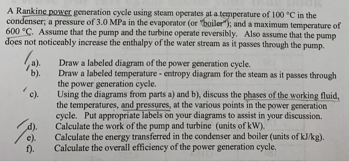 Solved A Rankine power generation cycle using steam operates | Chegg.com