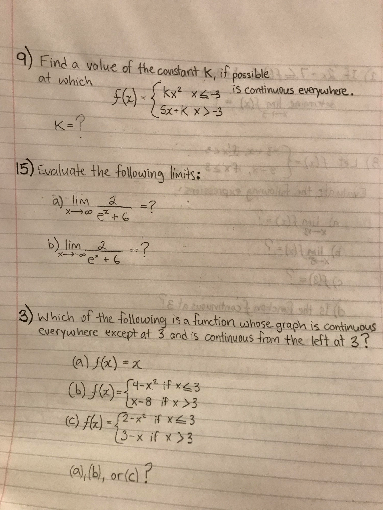 Solved (9) Find a value of the constant K, if possible at | Chegg.com