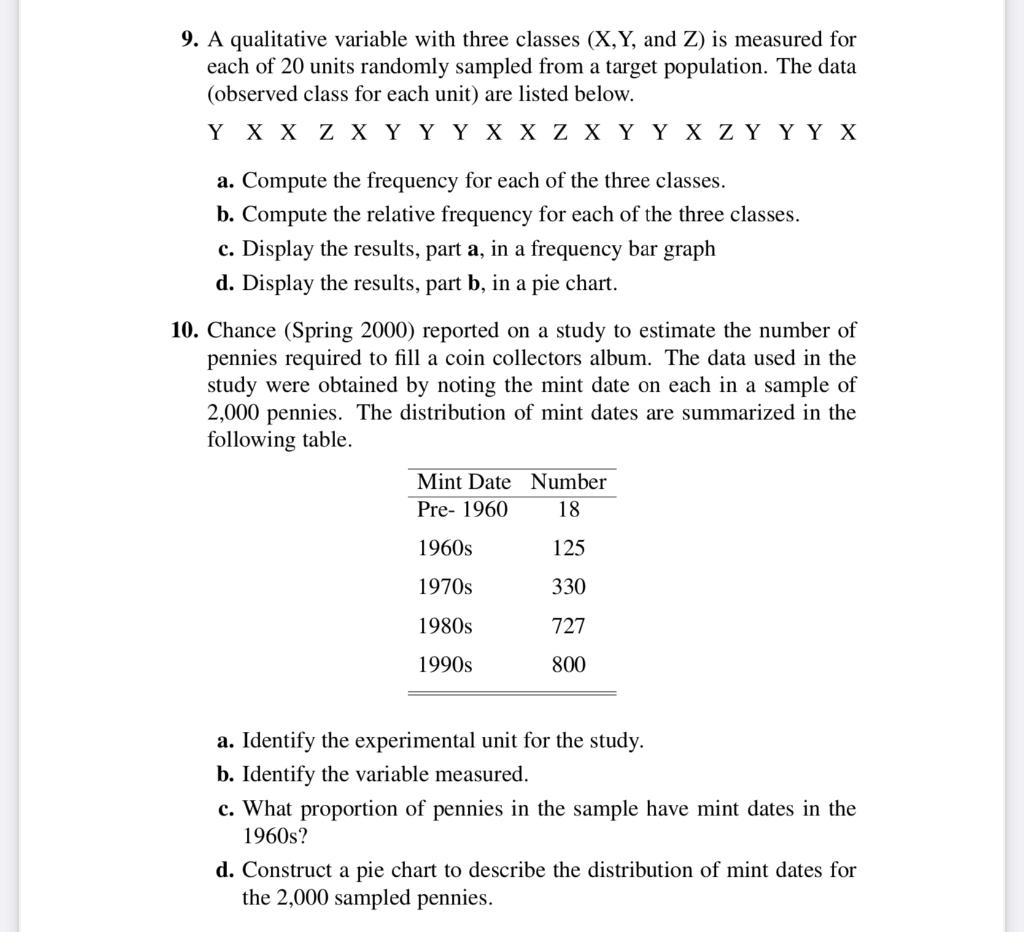 Solved 9. A qualitative variable with three classes (X, Y, | Chegg.com