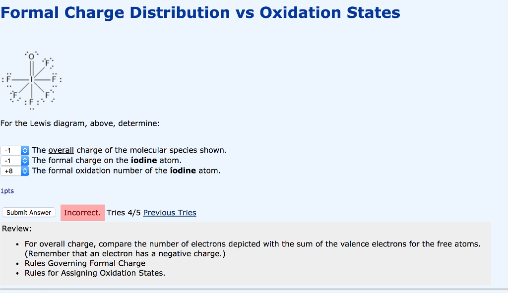 Solved Formal Charge Distribution vs Oxidation States : F | Chegg.com