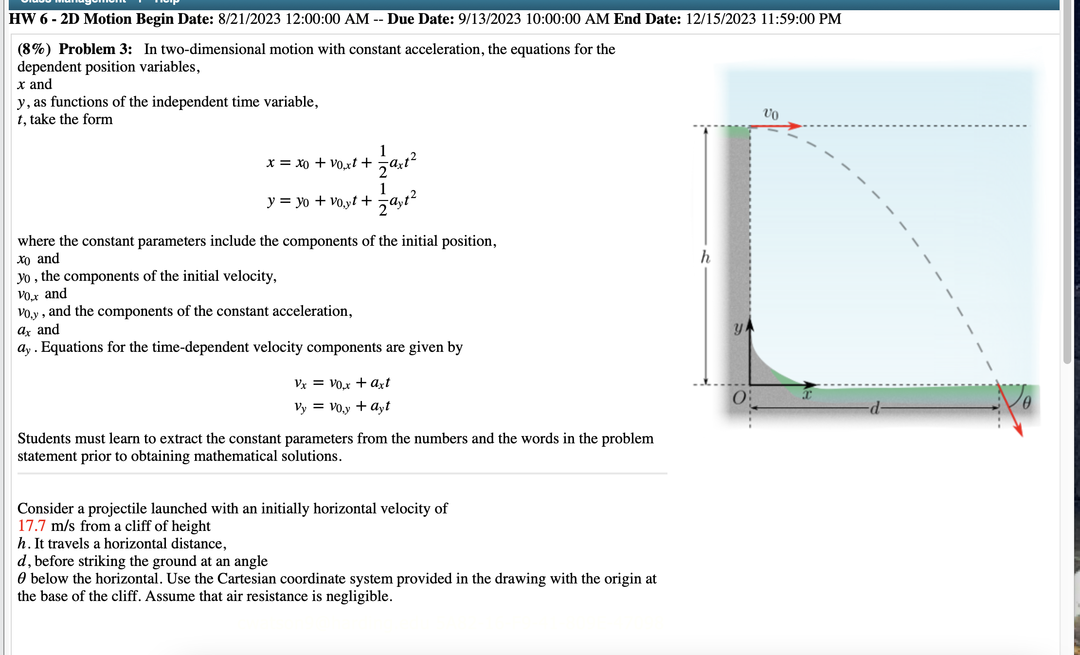 Solved Consider A Projectile Launched With An Initially 
