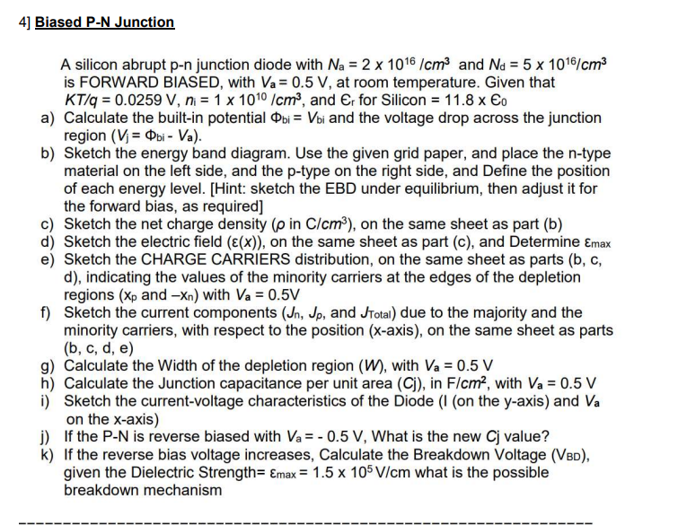 Solved A silicon abrupt p-n junction diode with | Chegg.com