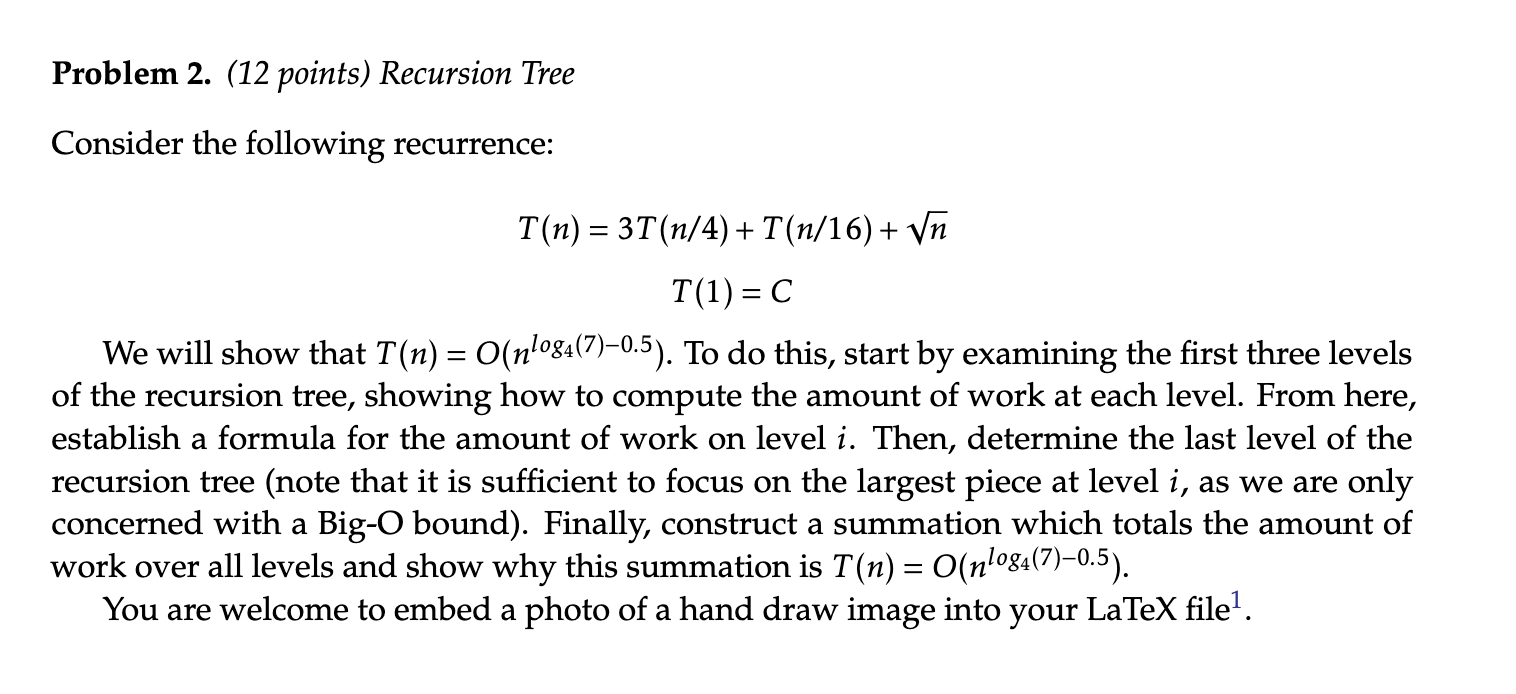 Consider the following recurrence: | Chegg.com