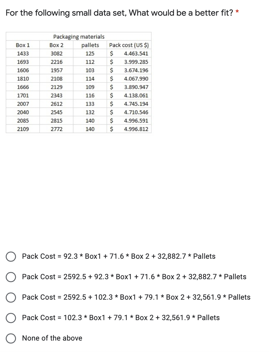 Solved For the following small data set, What would be a | Chegg.com