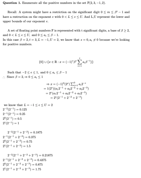Solved Question 1. Enumerate all the positive numbers in the | Chegg.com