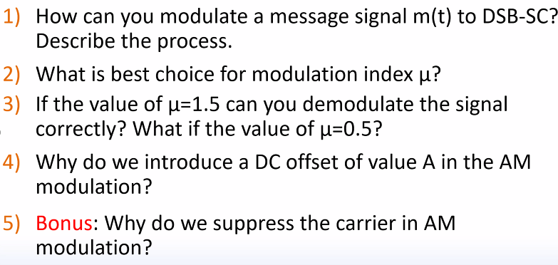Solved 1) How can you modulate a message signal m(t) to | Chegg.com