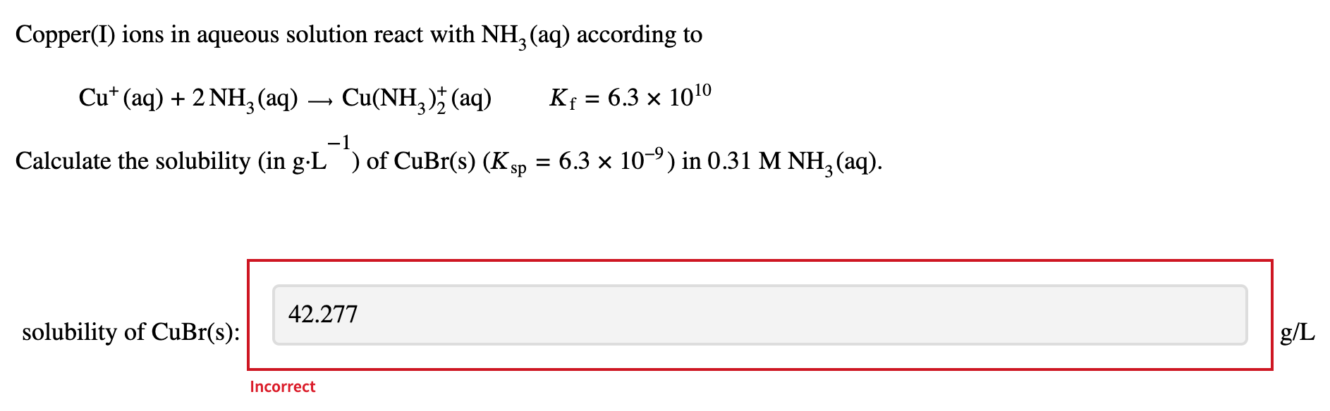 Solved Copper(I) ions in aqueous solution react with \\( | Chegg.com