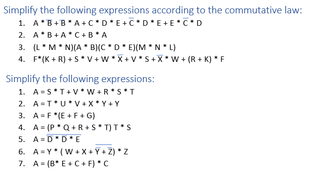 Solved Simplify the following expressions according to the | Chegg.com