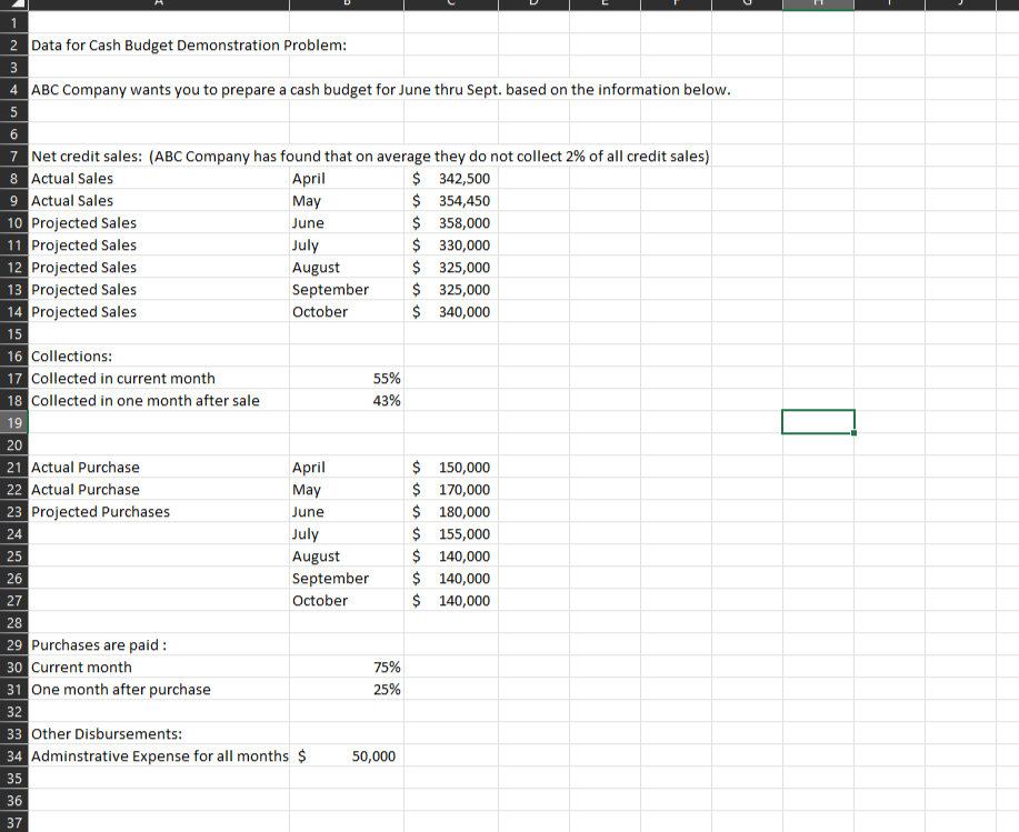 Solved 1 Data sheet Collections: Collected in next month = | Chegg.com