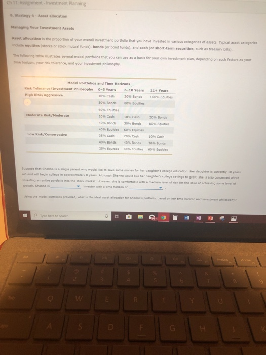 Solved Ch 11: Assignment-Investment Planning 9 Strategy | Chegg.com
