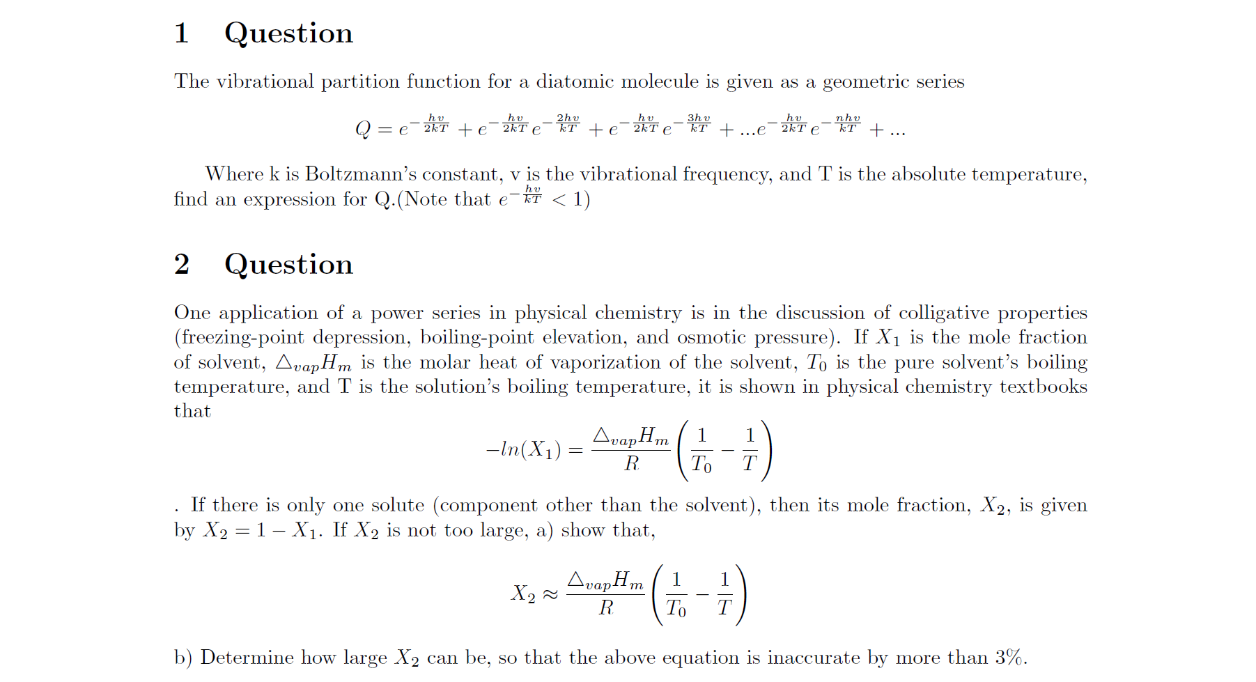 1 Question The vibrational partition function for a | Chegg.com