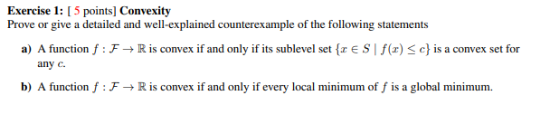 Solved Exercise 1: [5 points] Convexity Prove or give a | Chegg.com