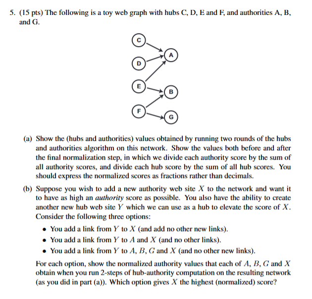 5. ( 15 ﻿pts ) ﻿The following is a toy web graph with | Chegg.com