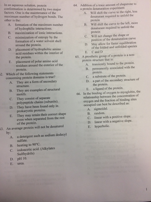 Solved In an aqueous solution, protein conformation is | Chegg.com