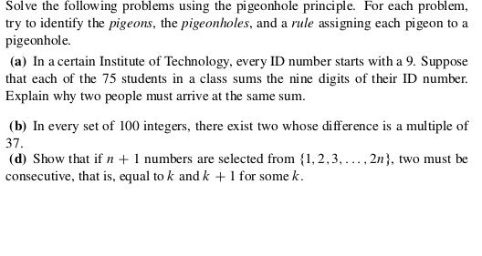 Solved Solve the following problems using the pigeonhole | Chegg.com
