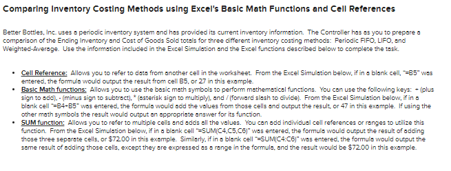Solved Comparing Inventory Costing Methods using Excel's | Chegg.com
