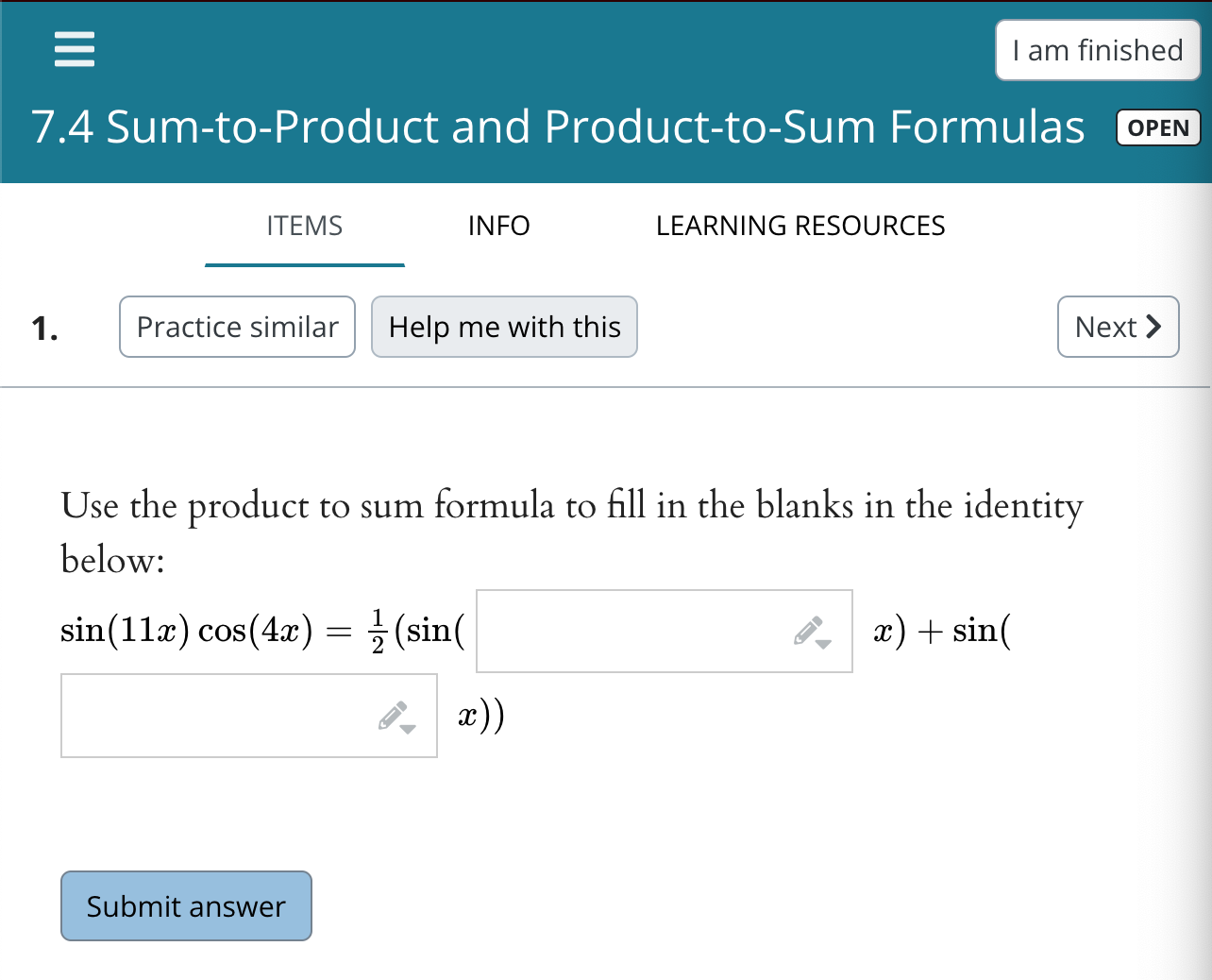 Solved 7.4 Sum-to-Product and Product-to-Sum Formulas | Chegg.com
