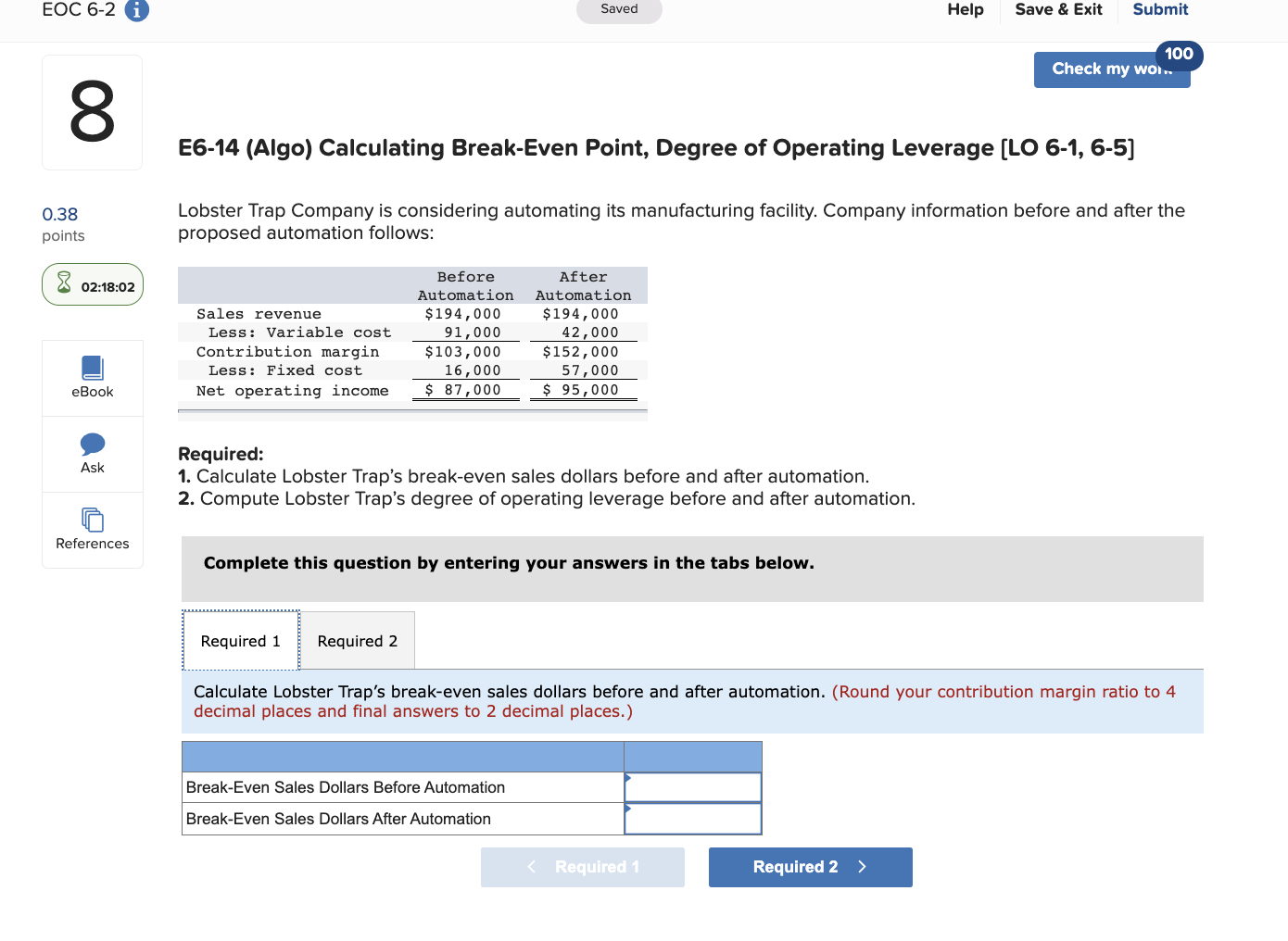 Solved E6-14 (Algo) Calculating Break-Even Point, Degree of | Chegg.com