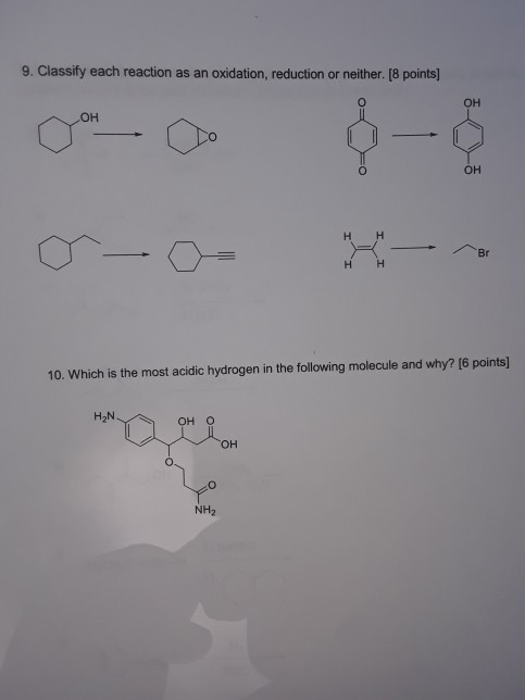 Solved 9. Classify each reaction as an oxidation, reduction | Chegg.com