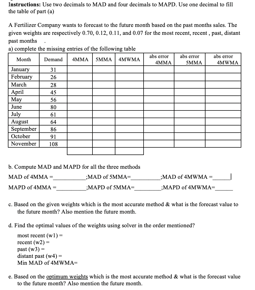 Instructions: Use two decimals to MAD and four | Chegg.com
