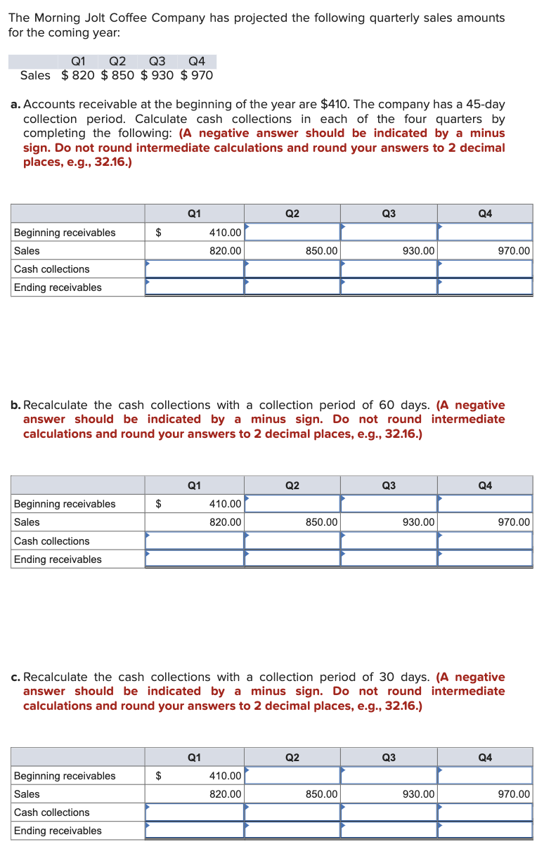 Solved The Morning Jolt Coffee Company has projected the | Chegg.com