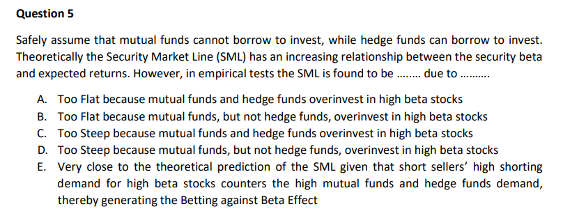 Solved Safely assume that mutual funds cannot borrow to | Chegg.com