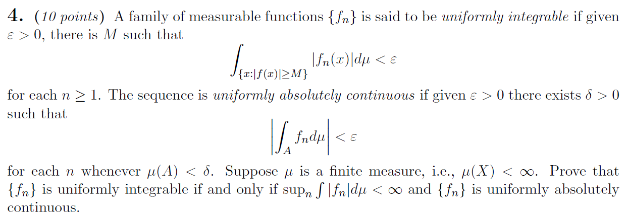 Solved 4. (10 points) A family of measurable functions {fn} | Chegg.com