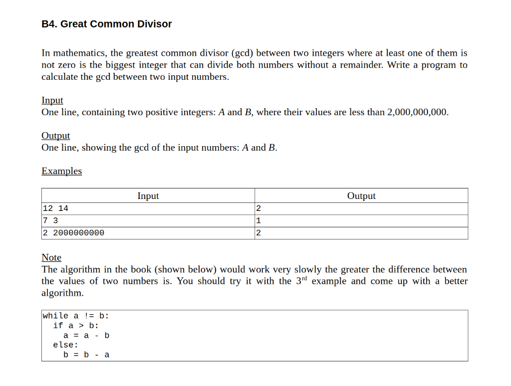 Solved B4. Great Common Divisor In mathematics, the greatest | Chegg.com