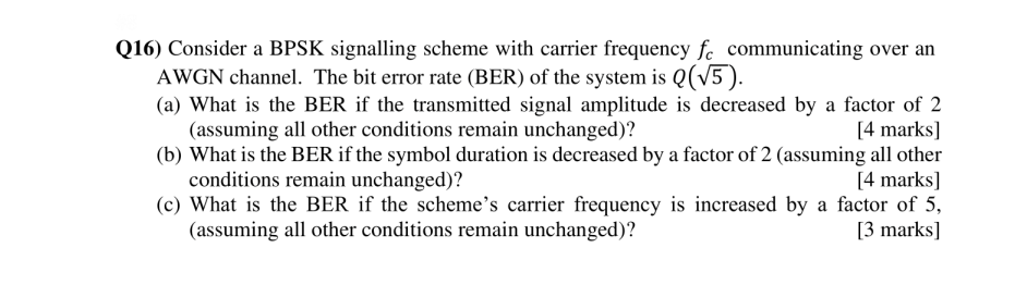Solved Q16) Consider a BPSK signalling scheme with carrier | Chegg.com