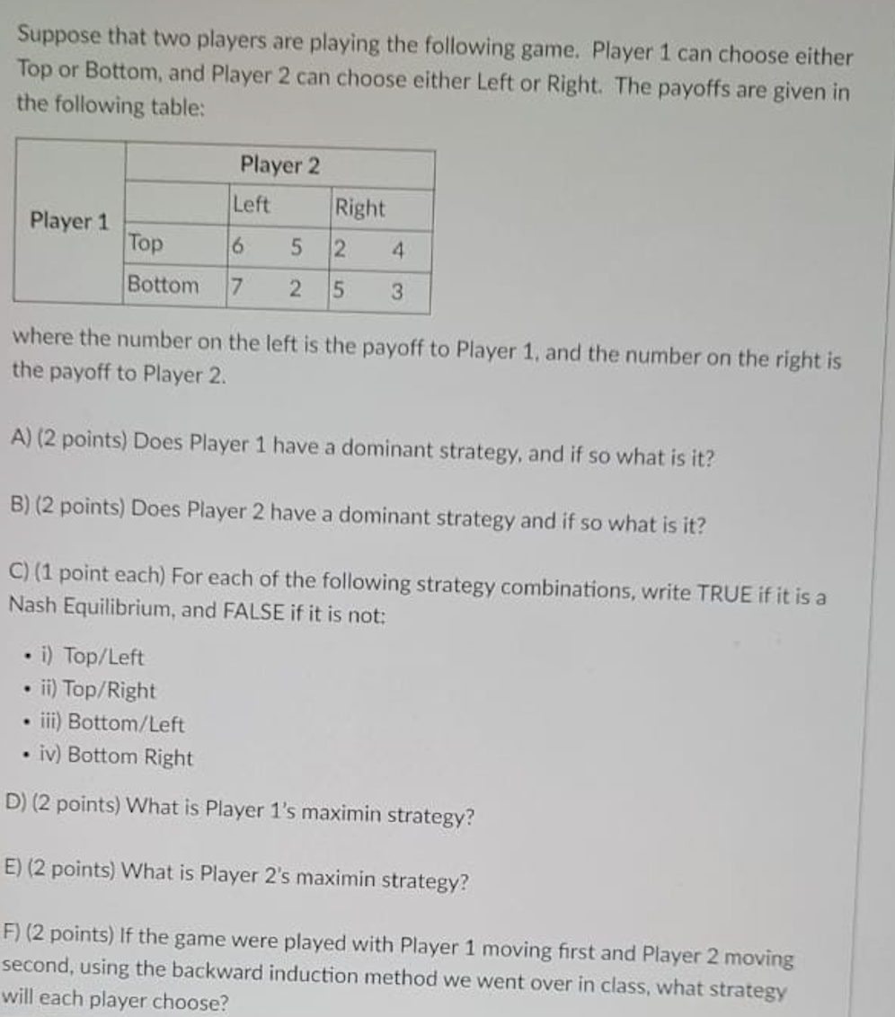 Solved Suppose that two players are playing the following | Chegg.com