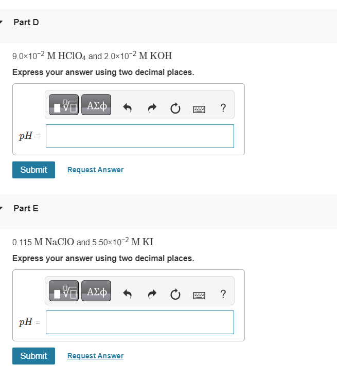 Solved Determine the pH of each of the following | Chegg.com
