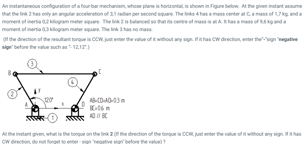 Solved An instantaneous configuration of a four-bar | Chegg.com