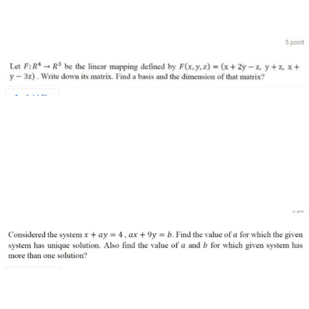 Solved 5 point Let F: R4 - R3 be the linear mapping defined | Chegg.com
