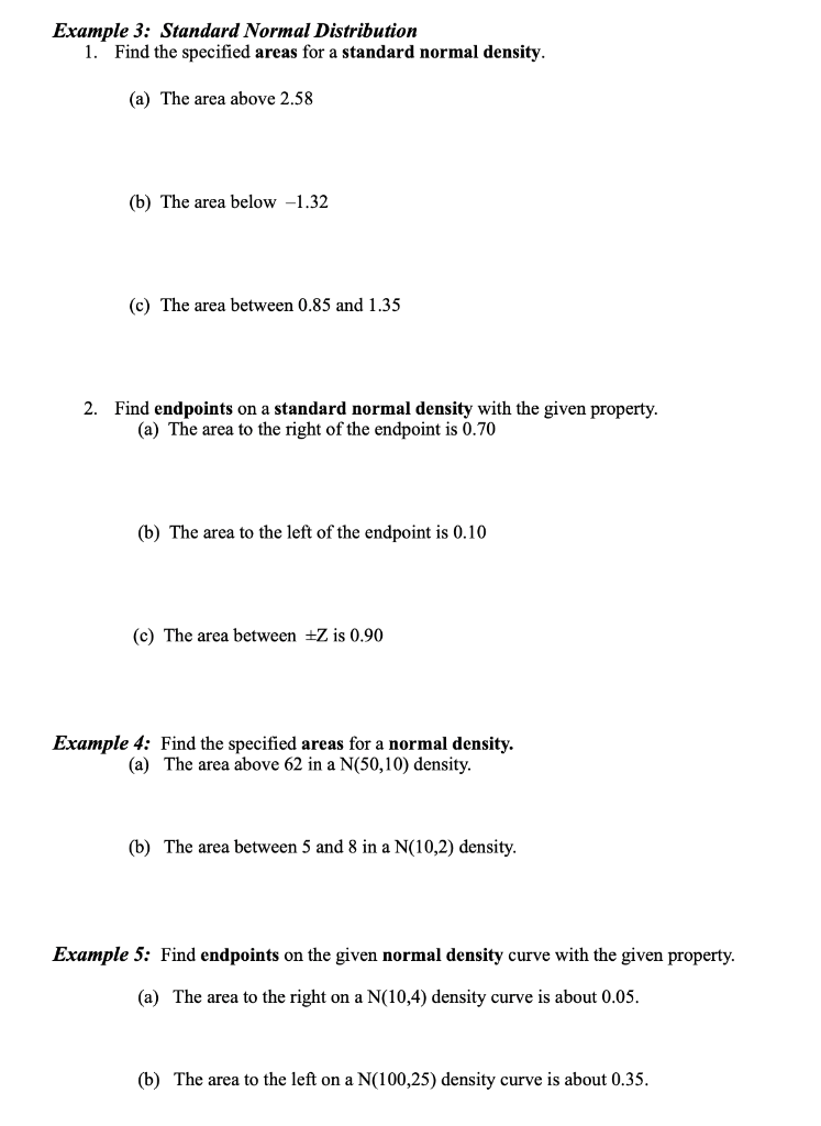 Solved Example 3: Standard Normal Distribution 1. Find the | Chegg.com