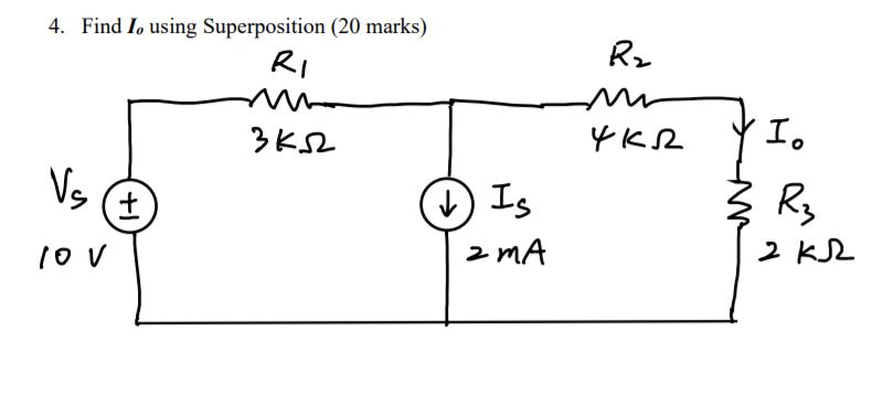 Solved 4. Find I, using Superposition (20 marks) RI Rz mm | Chegg.com