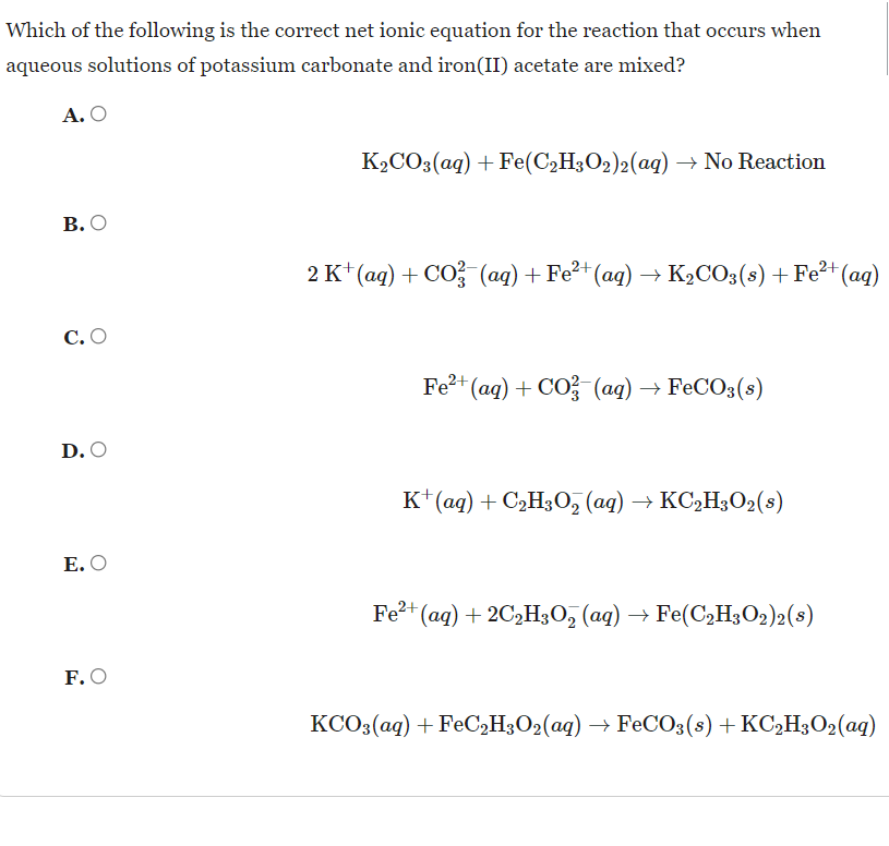 Solved Which of the following is the correct net ionic | Chegg.com