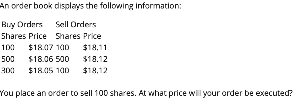 Solved An order book displays the following information: Buy | Chegg.com