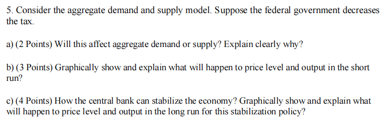 Solved 5. Consider the aggregate demand and supply model. | Chegg.com