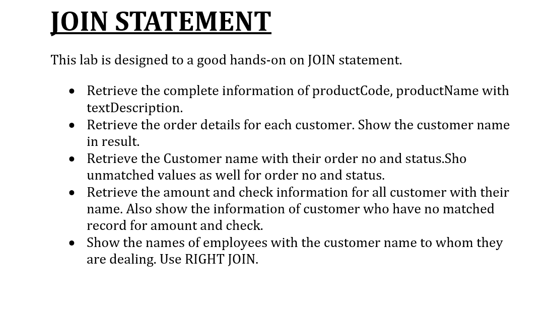 JOIN STATEMENT This lab is designed to a good | Chegg.com