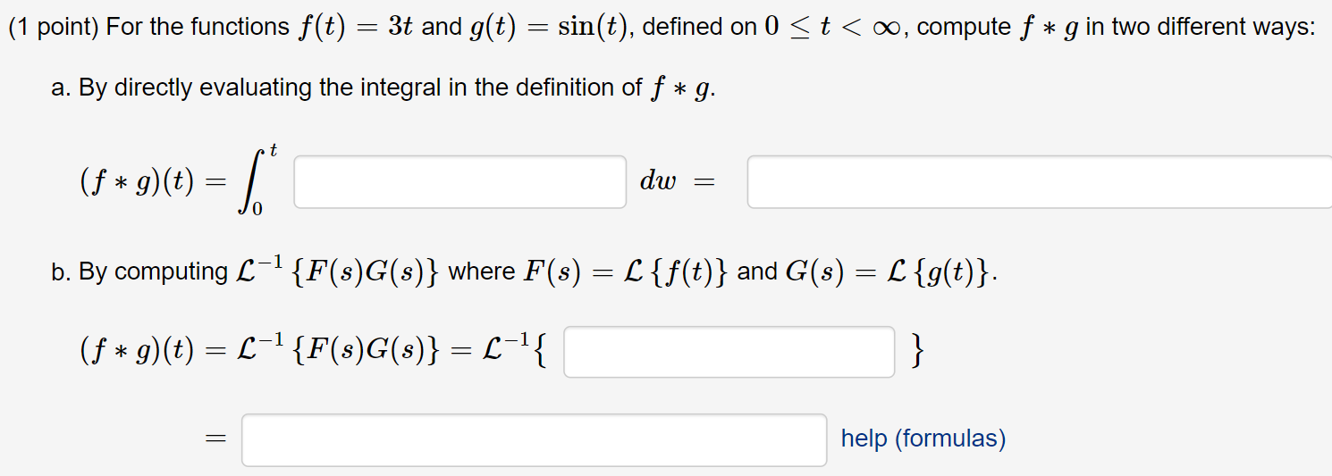Solved (1 point) For the functions f(t) 3t and g(t) = | Chegg.com