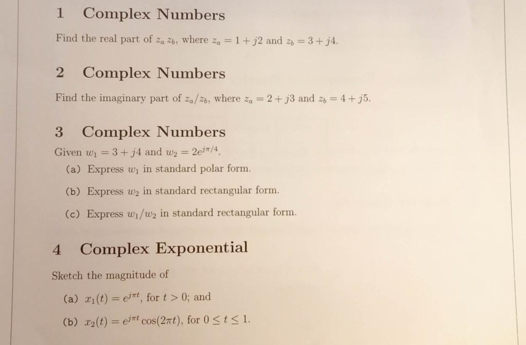 Solved 1 Complex Numbers Find the real part of zazb, where | Chegg.com
