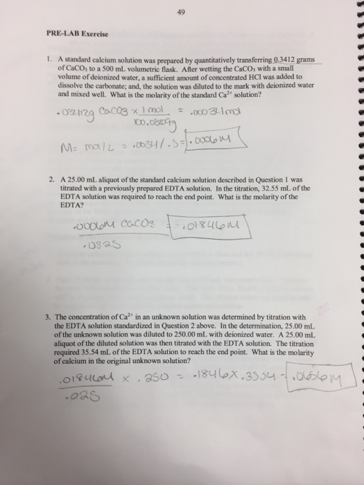 Solved 49 PRE-LAB Exercise 1. A standard calcium solution | Chegg.com