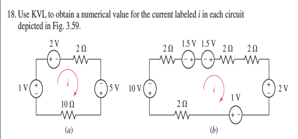 Solved 18. Use KVL to obtain a numerical value for the | Chegg.com