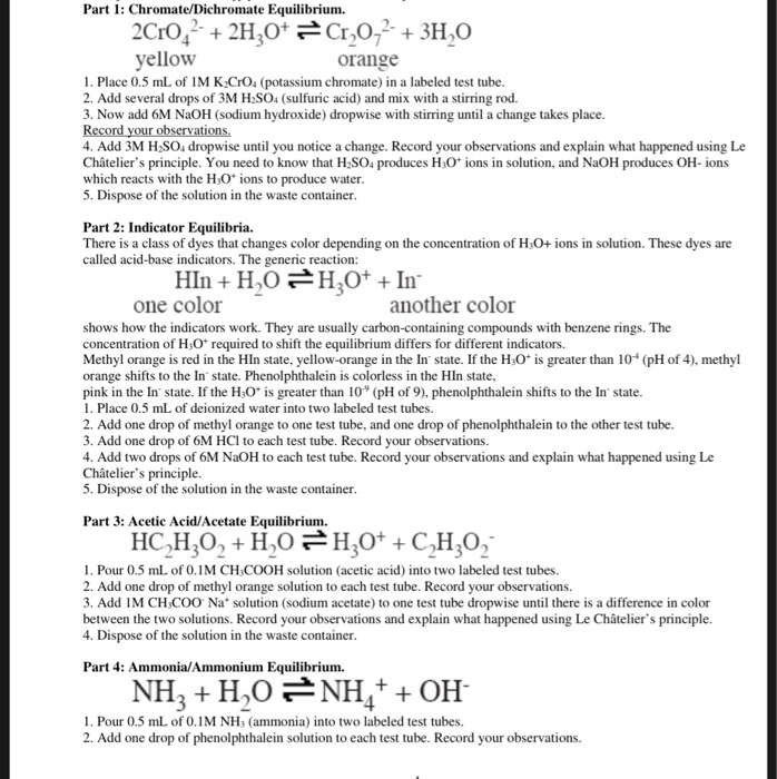 Part 1: Chromate/Dichromate Equilibrium. 2CrO42. + | Chegg.com