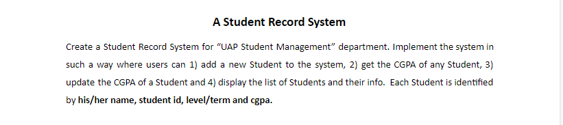 Solved A Student Record System Create a Student Record | Chegg.com